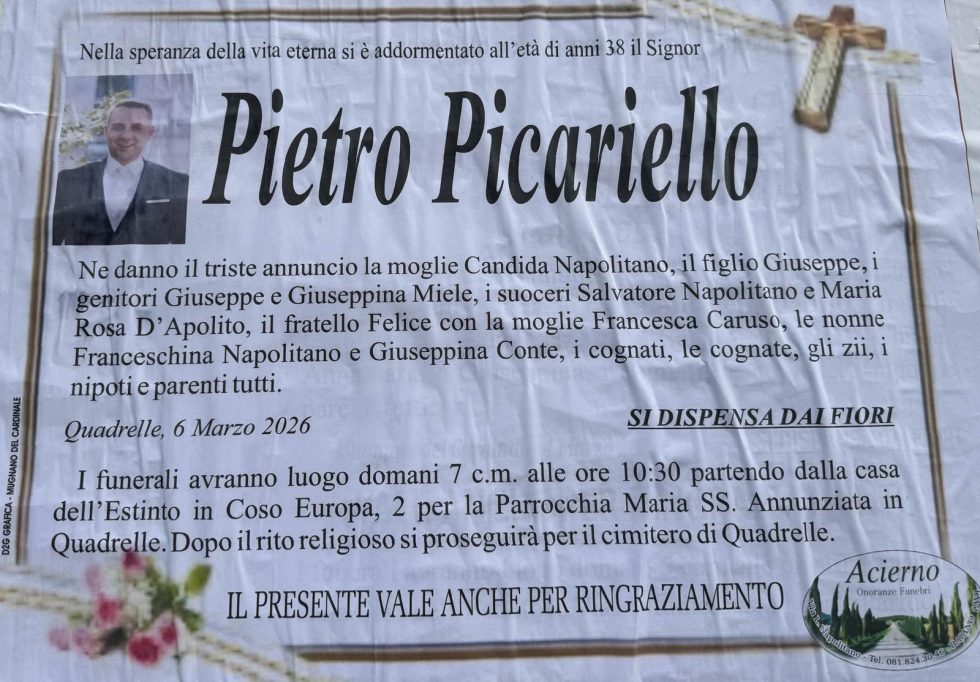 Pietro Picariello, lutto a Quadrelle: scomparso a 38 anni il ...
